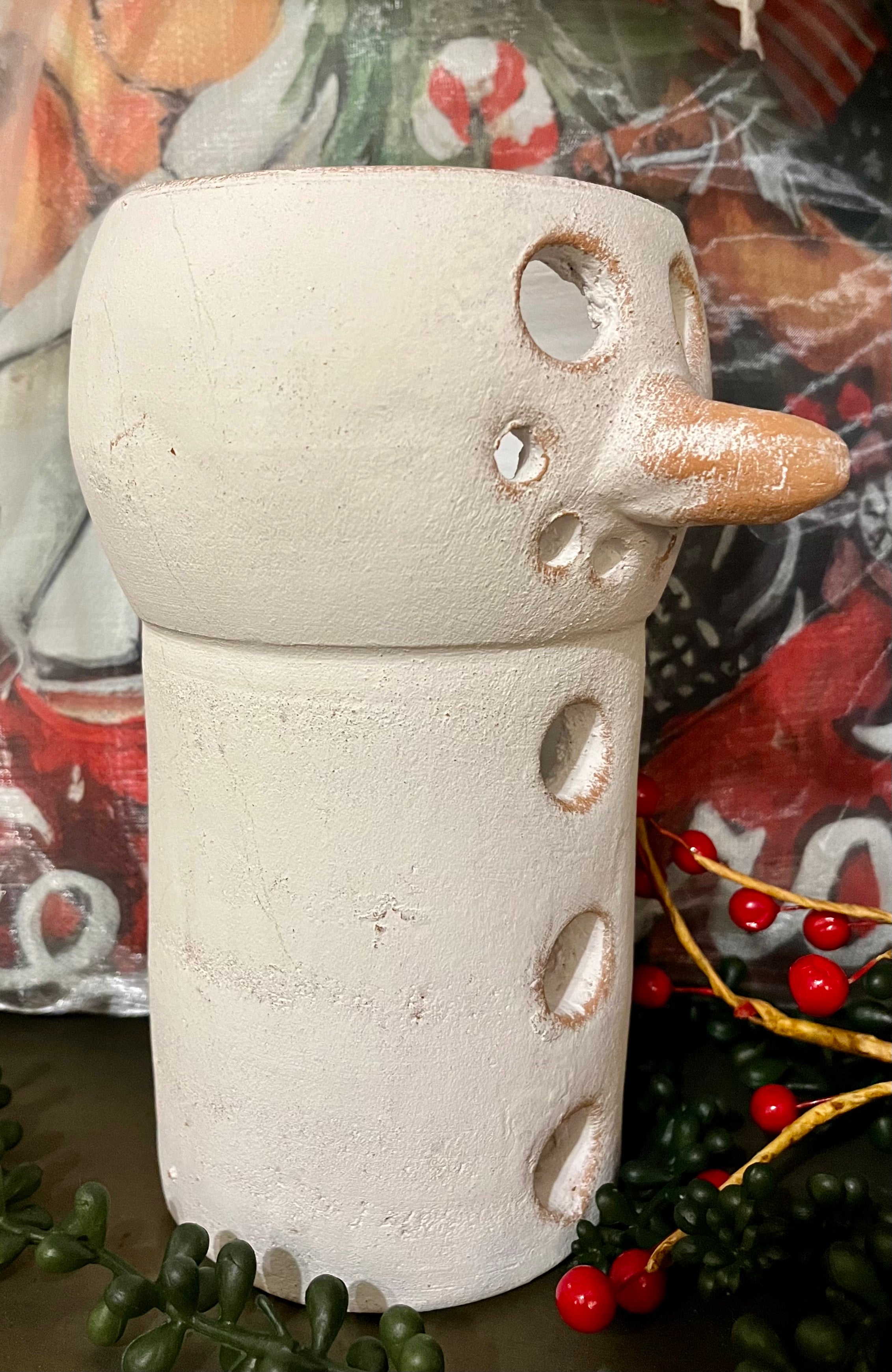 Clay Snowman Luminary – Nancy Thomas Gallery